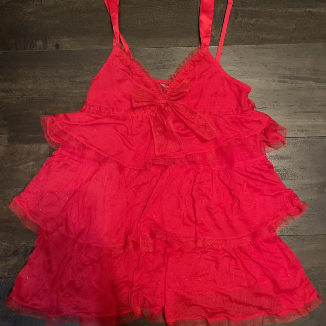 victoria secret ruffled red top with a bow is... - Depop