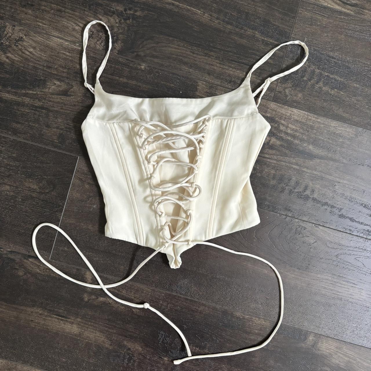 white fox tan/beige lace up corset perfect for... | Depop