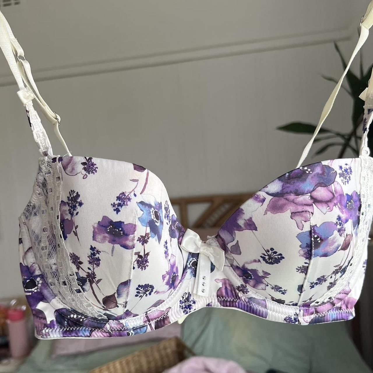 The most gorgeous floral bra with rhinestones!! Size... - Depop
