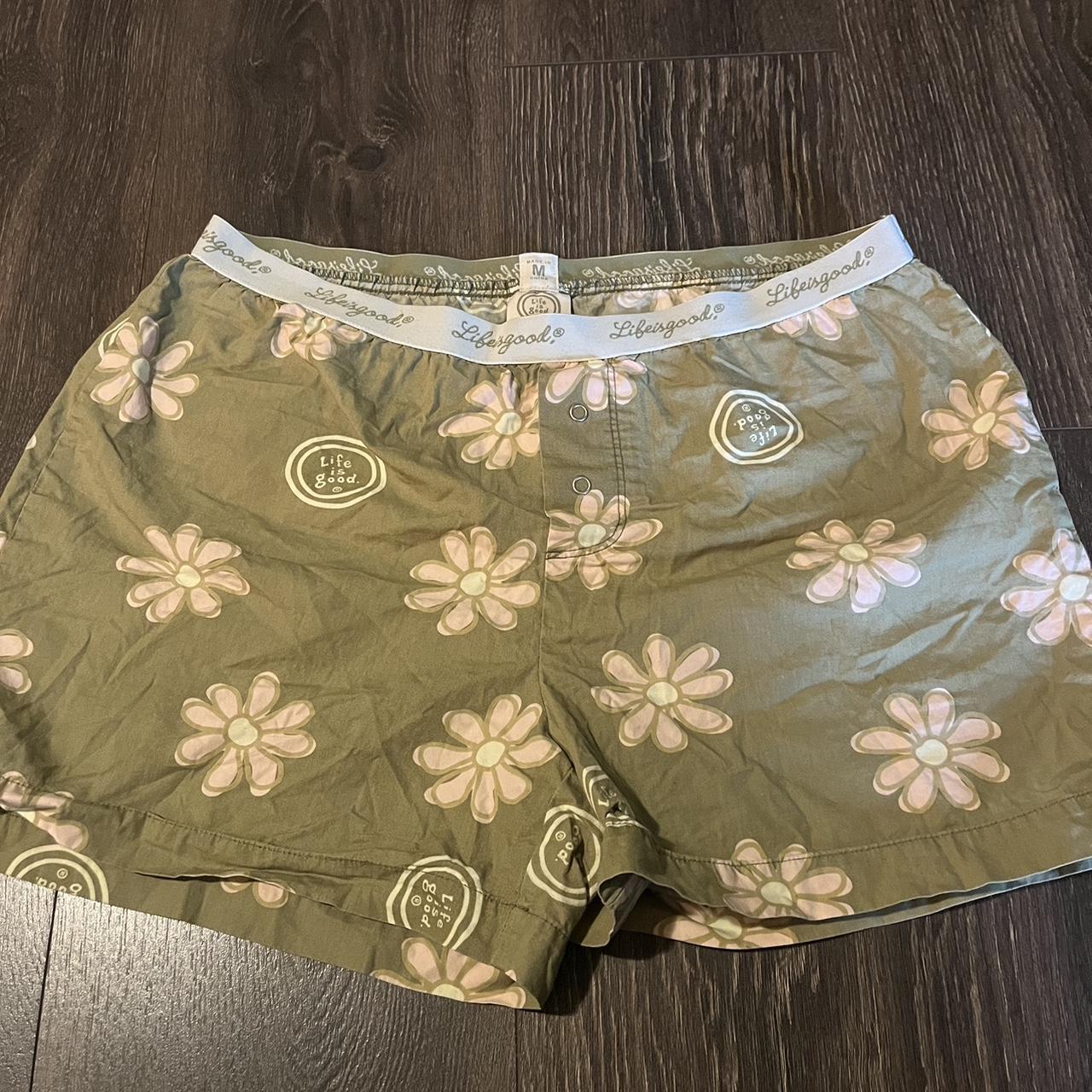 Life is Good boxer pajama short olive green with... - Depop