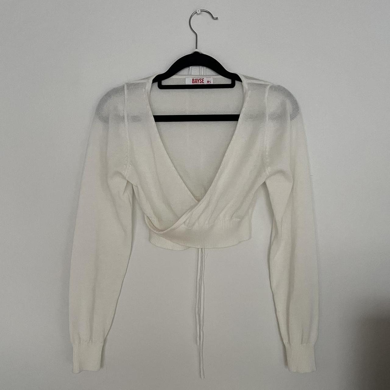 BAYSE Mattea Knit Cardi in white. Size M-L, snug fit... - Depop