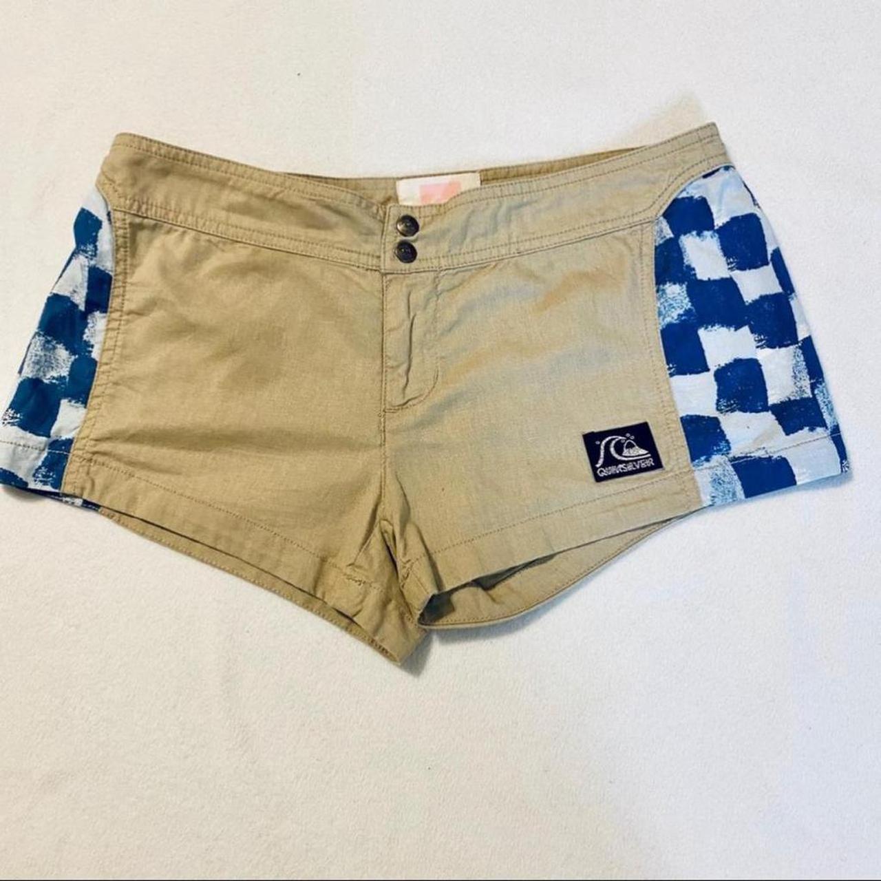 Quicksilver Women’s Tan Shorts with Blue... | Depop