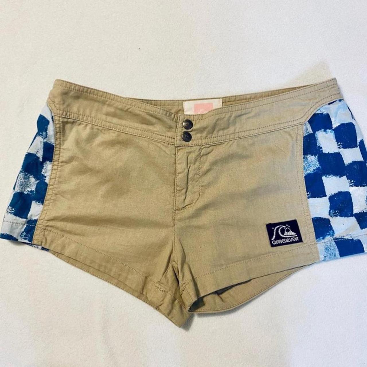 Quicksilver Women’s Tan Shorts with Blue... | Depop