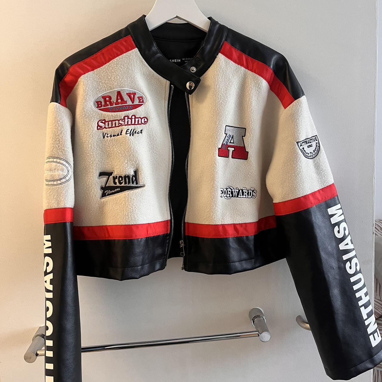 Cropped racing jacket. Sits between ur hips and your... - Depop