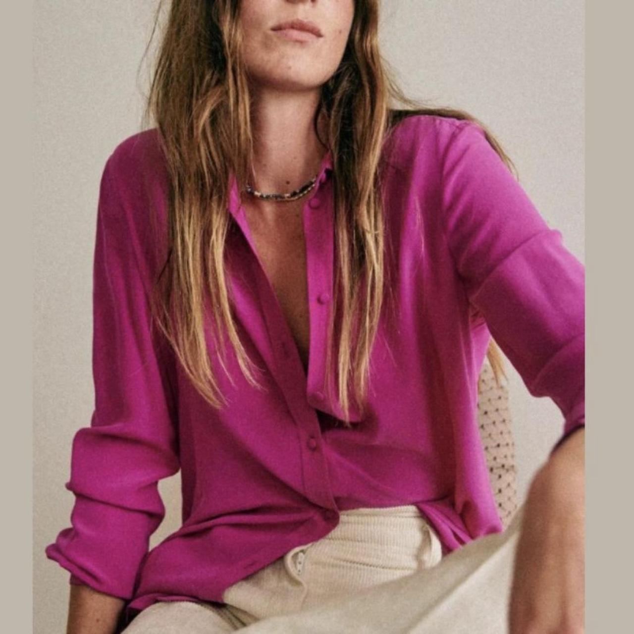 Sézane Women's Pink and Purple Shirt | Depop