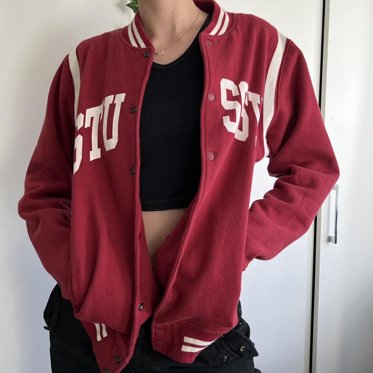Red stussy vintage varsity jacket bomber Very good... - Depop