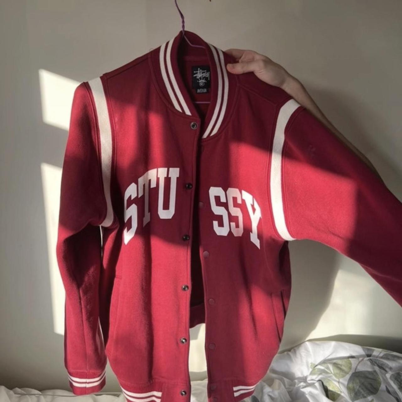 Red stussy vintage varsity jacket bomber Very good... - Depop