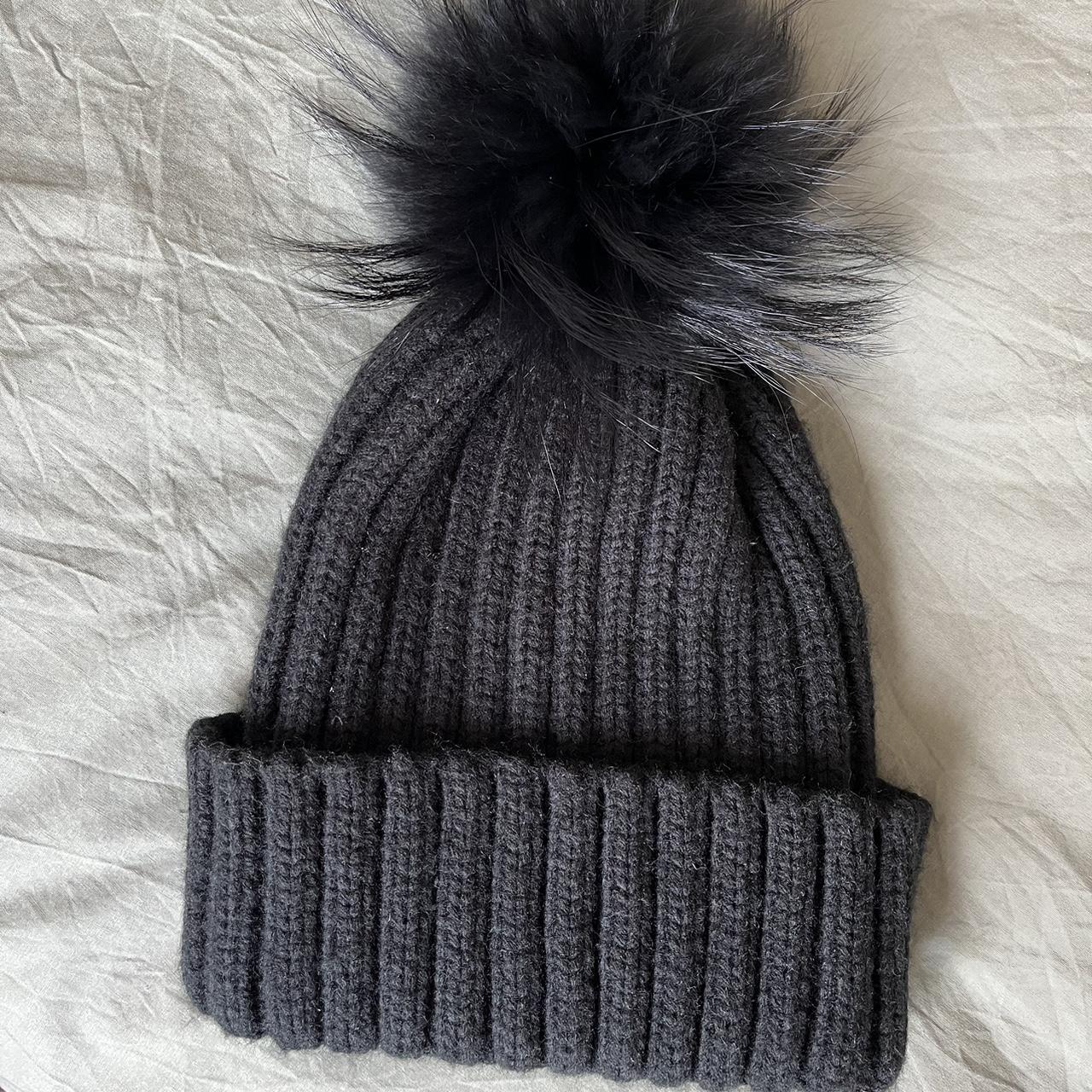 Super soft black ribbed beanie with fluffy... - Depop