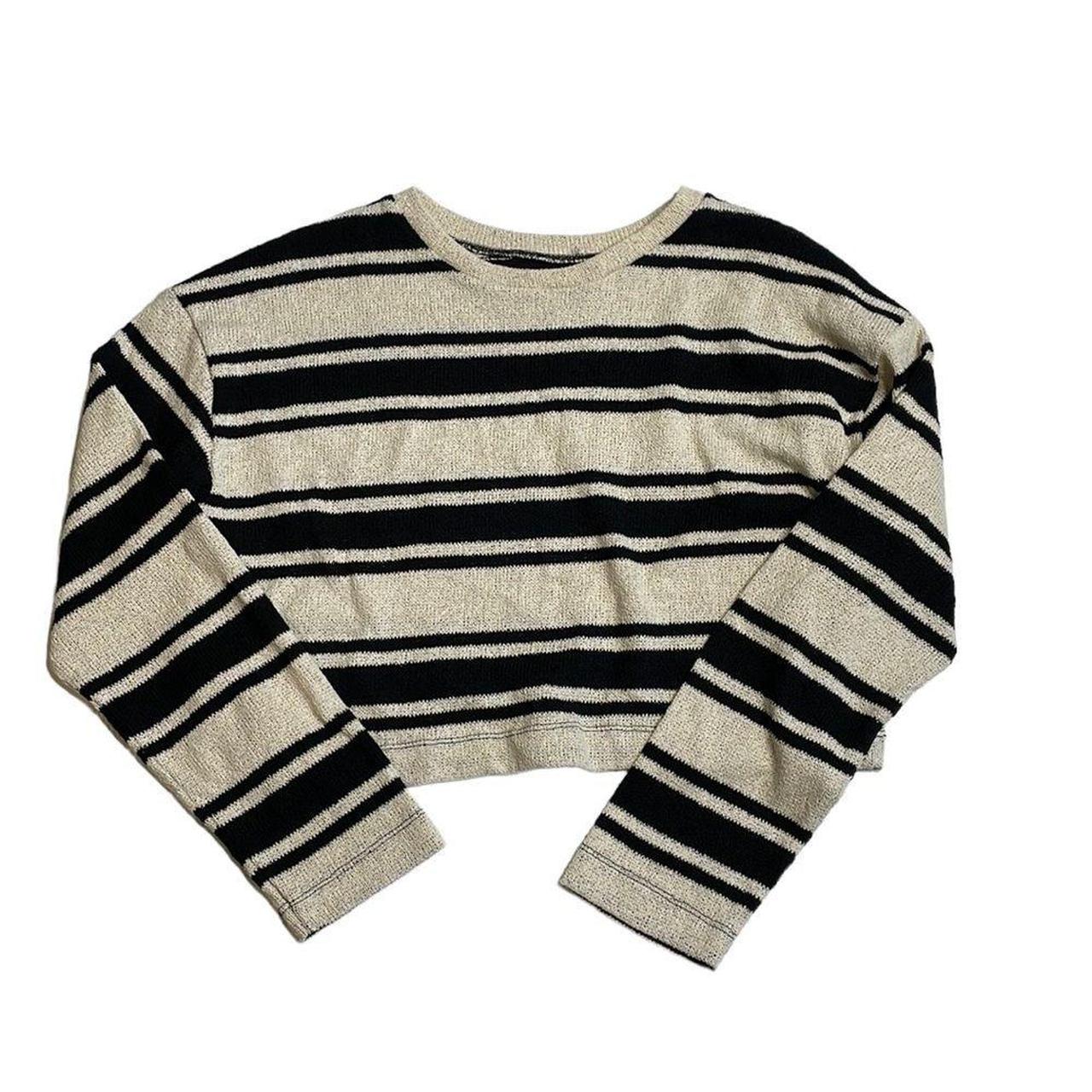 NWOT Zara black and cream striped knit crop sweater... - Depop