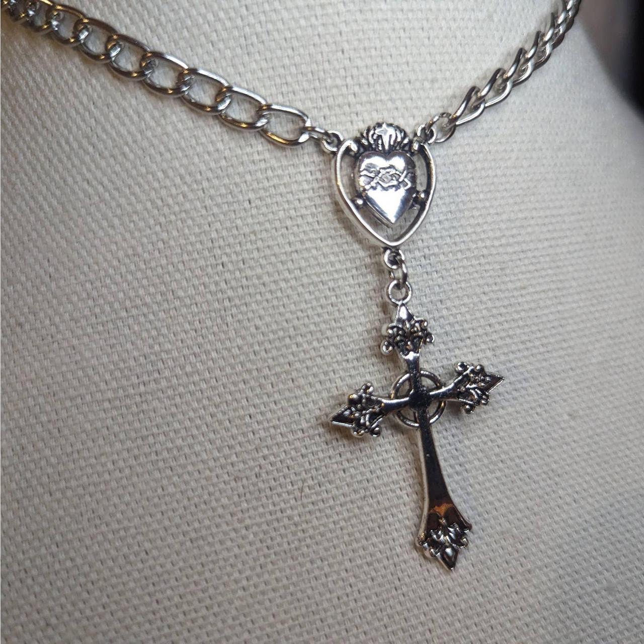 Rosary Style Barbed Wire Heart And Cross Chain... - Depop