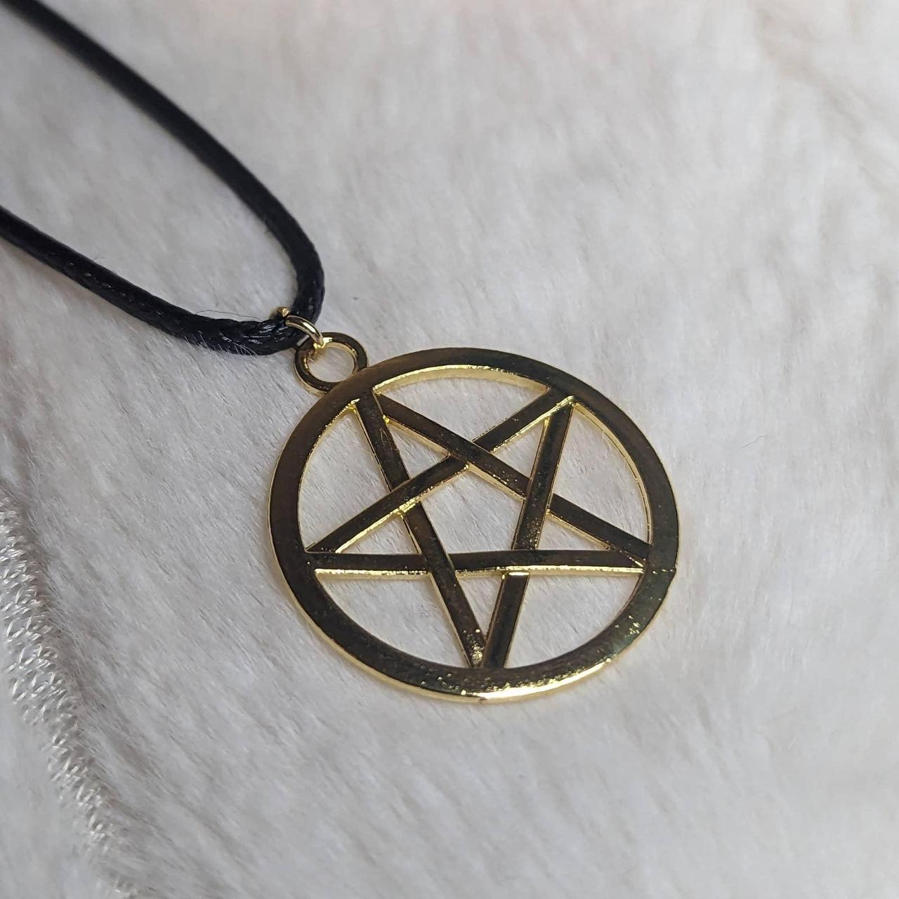 Gold Gothic Pentagram Charm Rope Necklace. Charms... - Depop