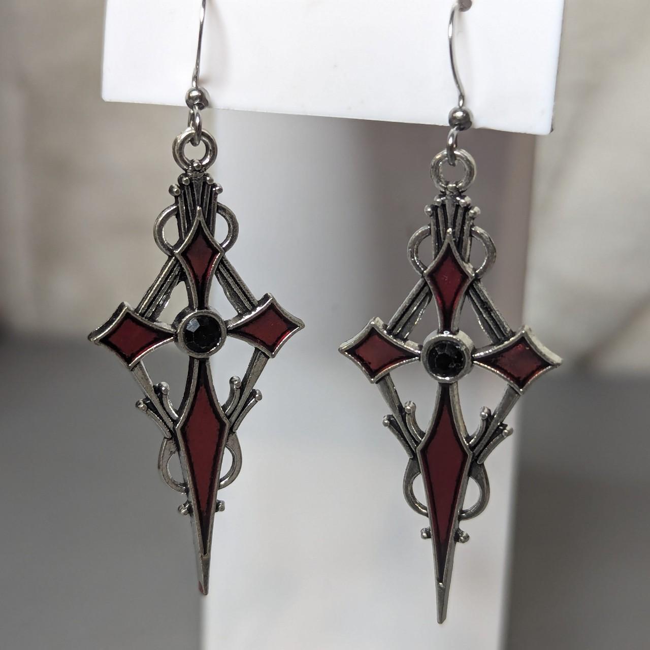 Black silver and red Gothic cross charm... - Depop