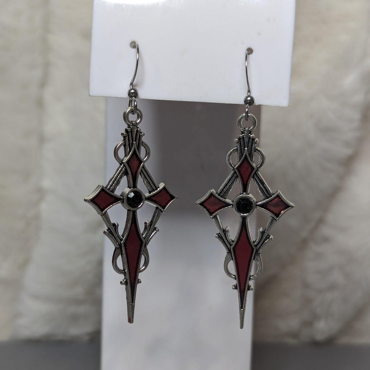 Black silver and red Gothic cross charm... - Depop