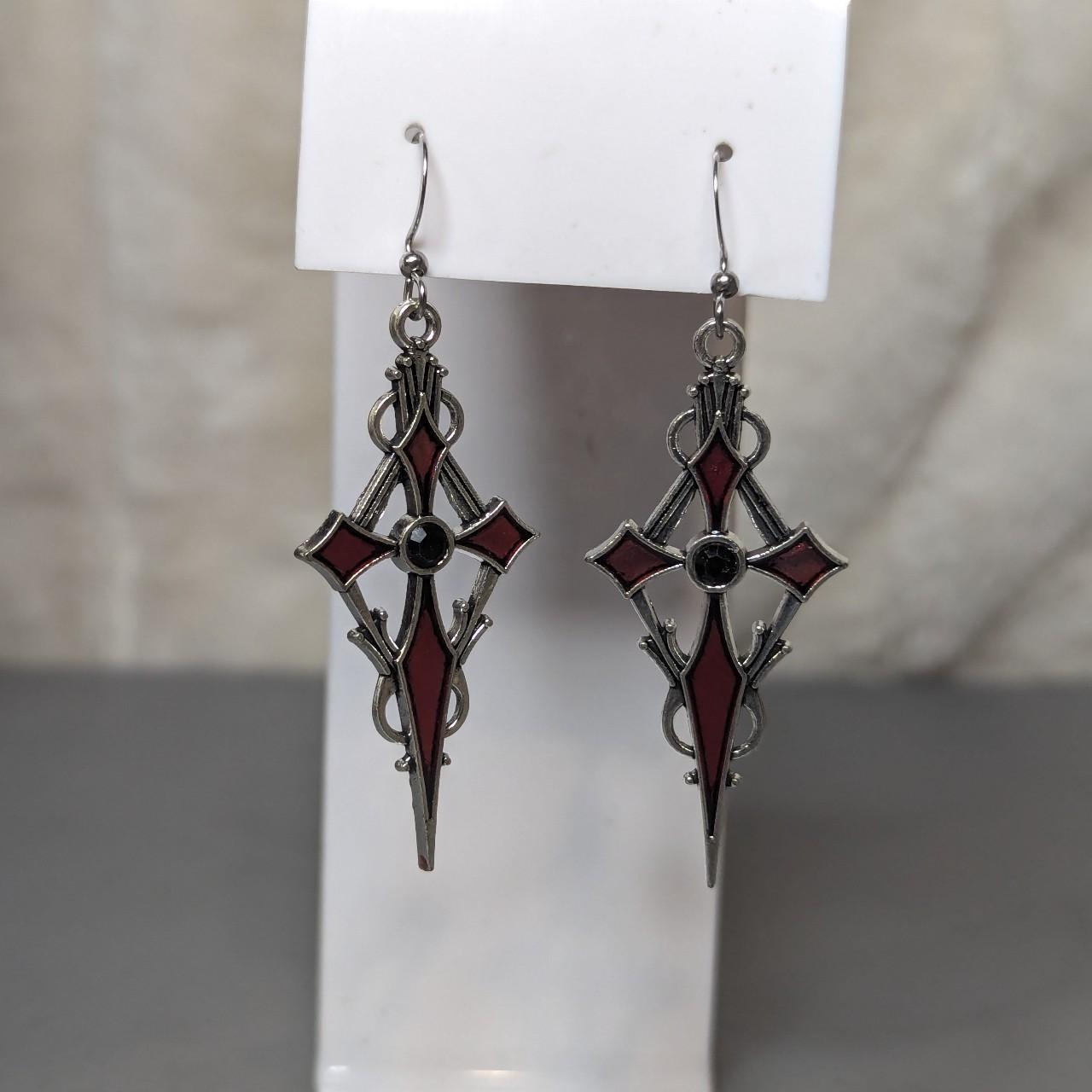 Black silver and red Gothic cross charm... - Depop