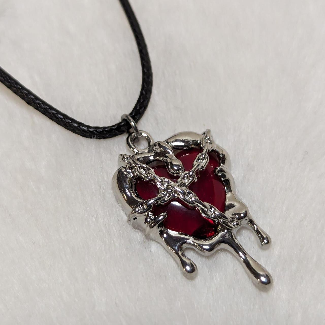 Gothic Heart Shaped Dripping Chain Red Crystal... - Depop