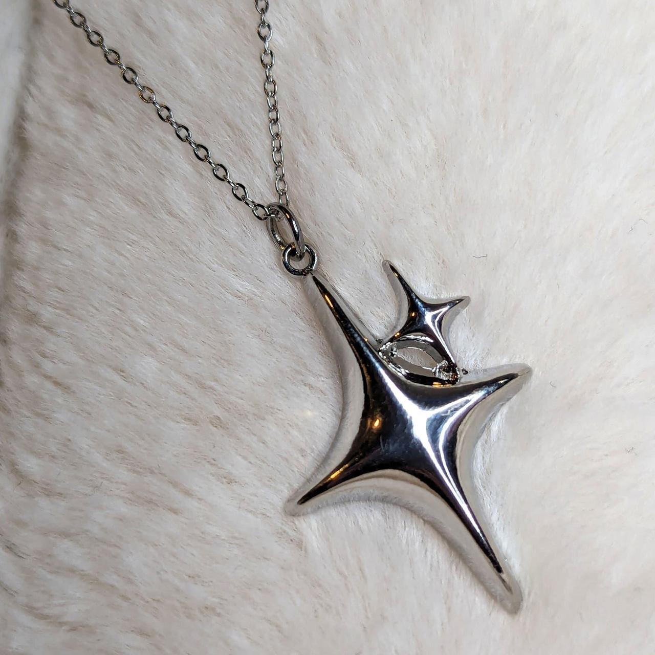 Y2k Style Shining Star Silver Charm on a Stainless... - Depop