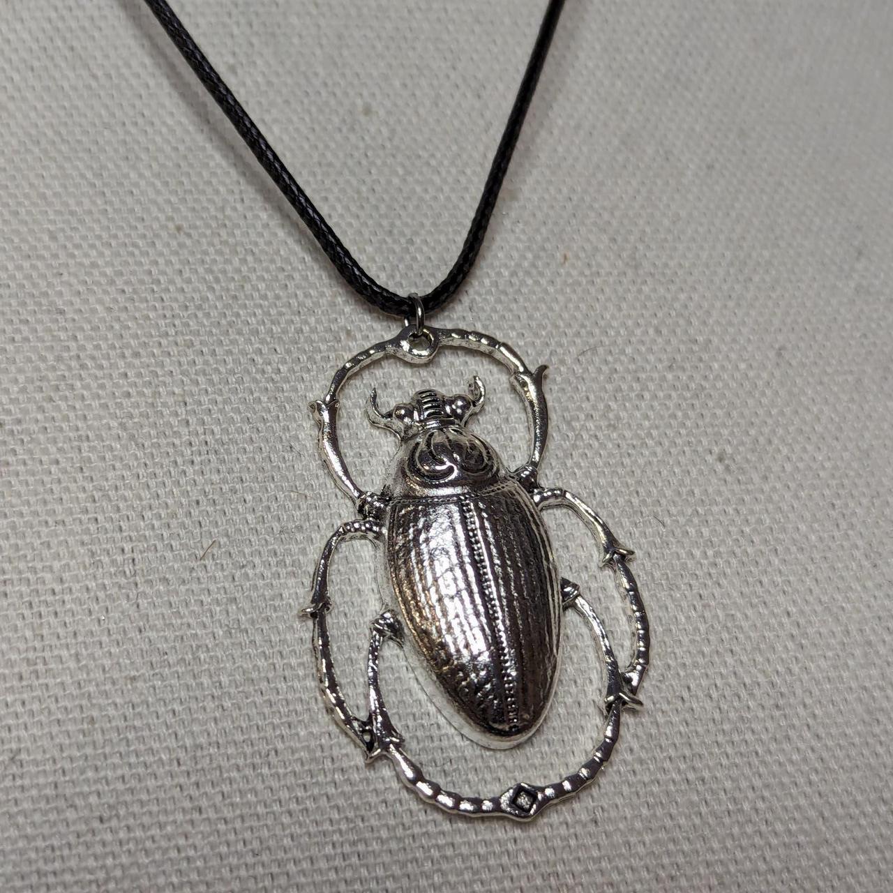 Gothic Silver Scarab Beetle Charm on a Rope... - Depop