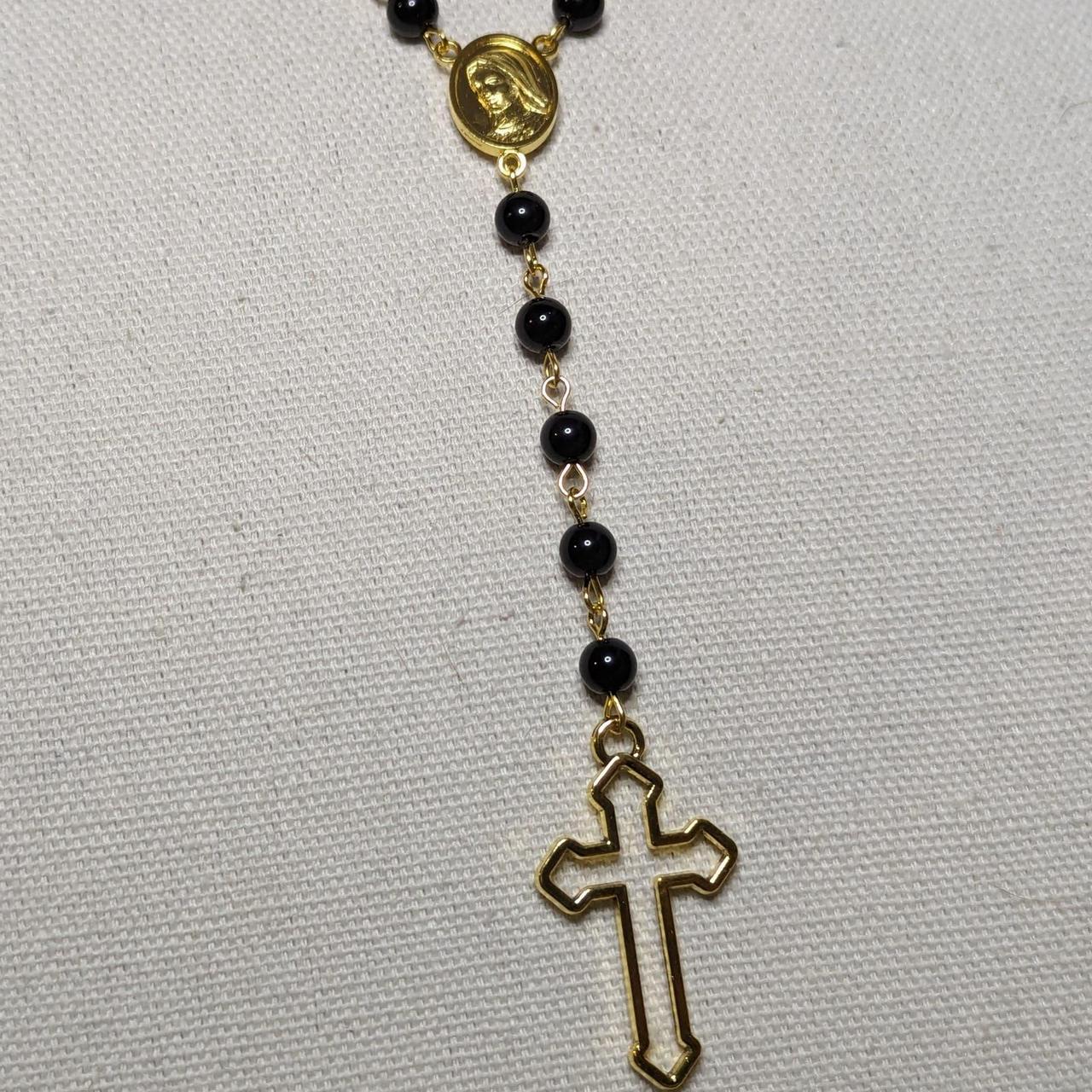 Gold Hollow Cross Gothic Grunge Emo Black Beaded... - Depop