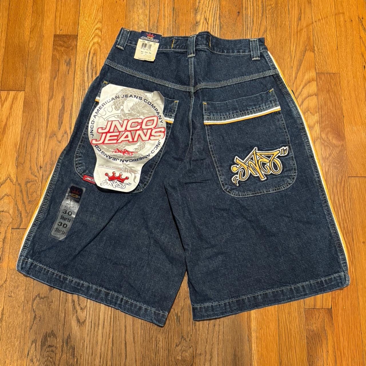 Brand new Jnco jorts with yellow stripes on the side... | Depop
