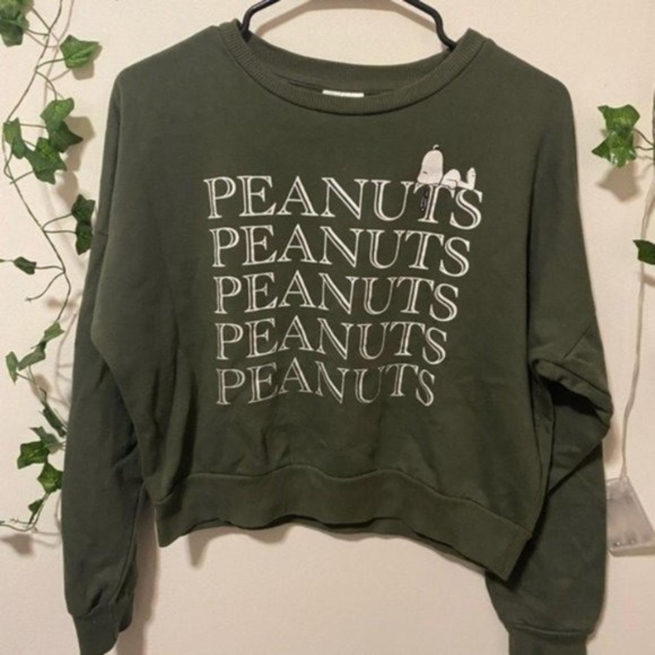 Peanuts Snoopy Olive Green Cropped Long Sleeve Top... - Depop