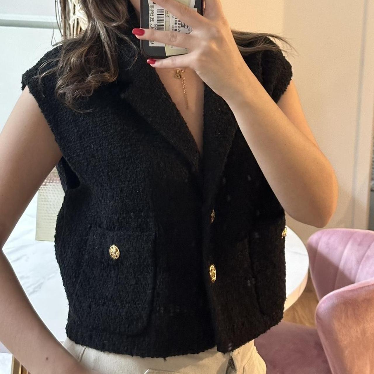 Zara Black Tweed Vest with Gold Buttons. Never worn... | Depop