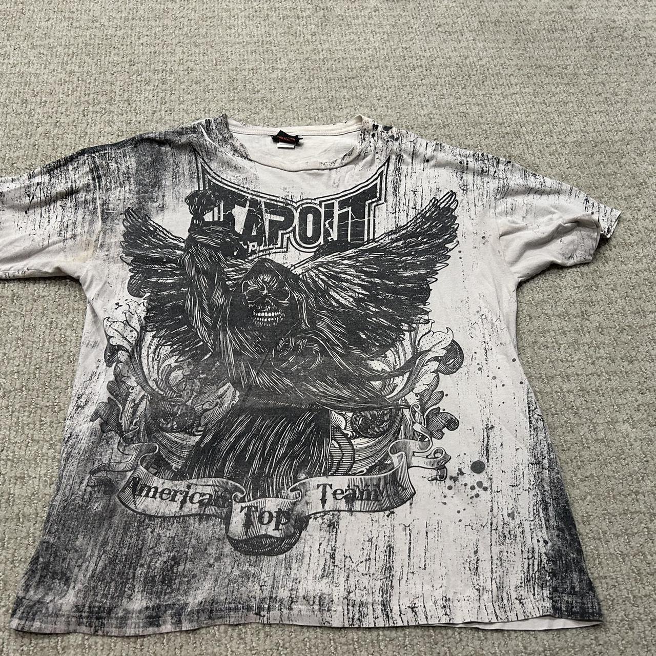 Tap out black and white t-shirt AMERICA RAHHHH type... - Depop