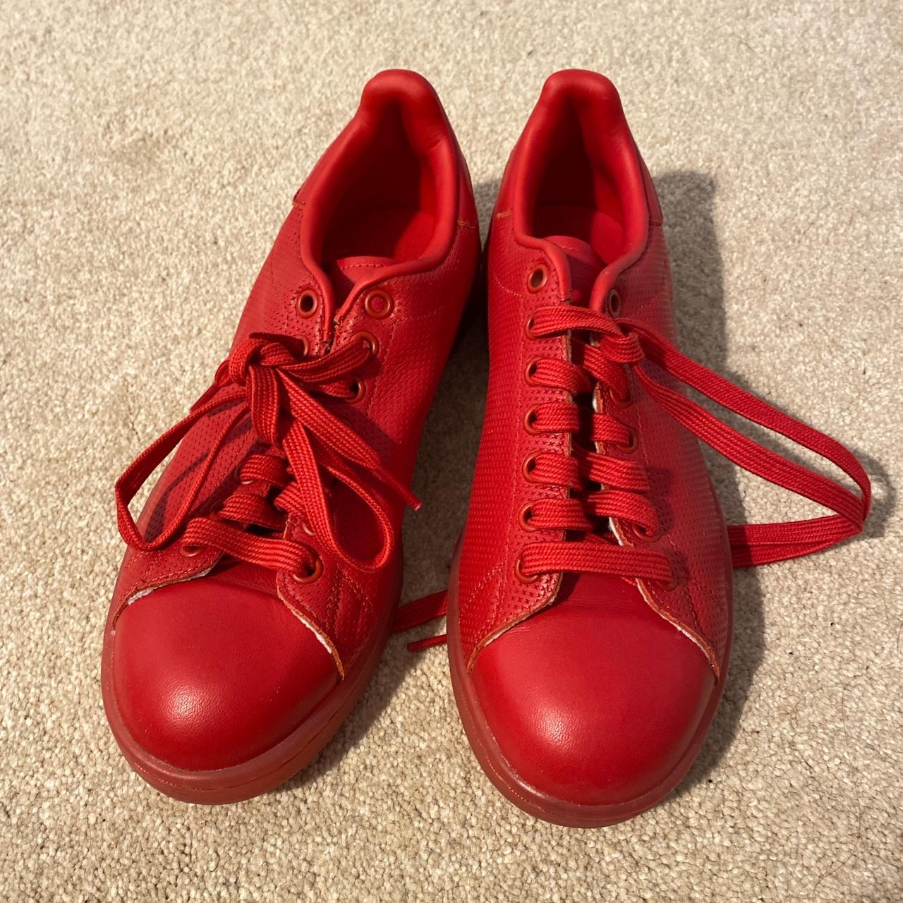 All red Adidas Stan Smith trainers. Limited edition.... - Depop