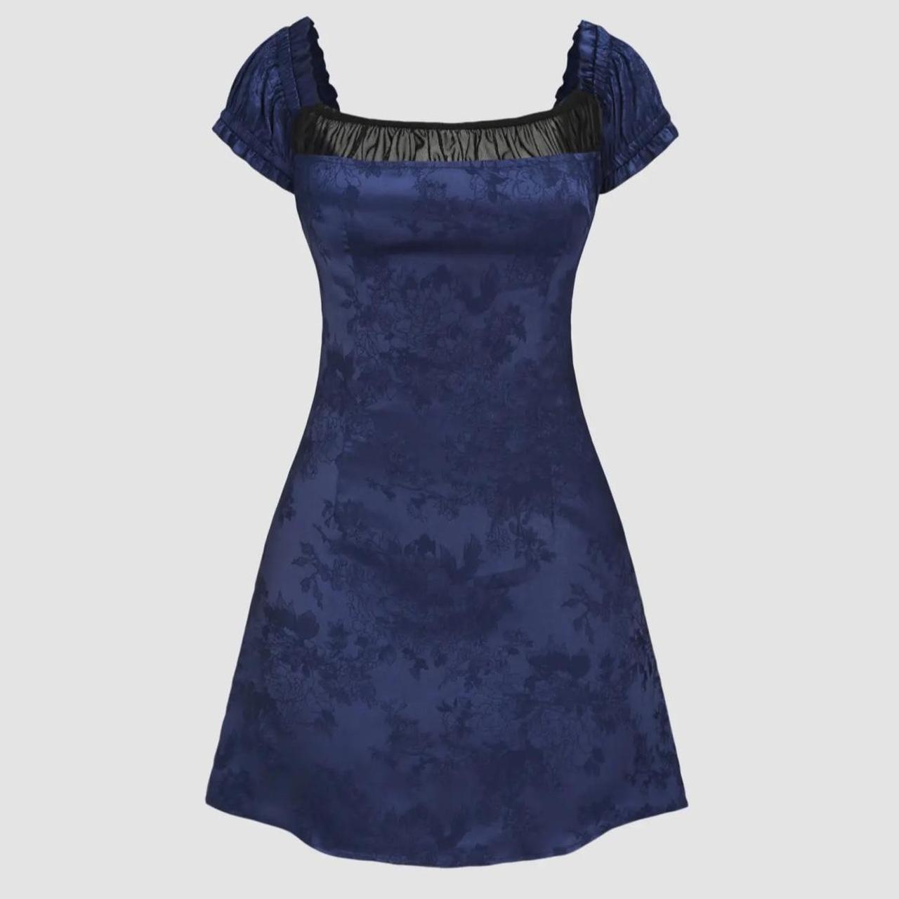 cider navy blue square neck satin party... - Depop