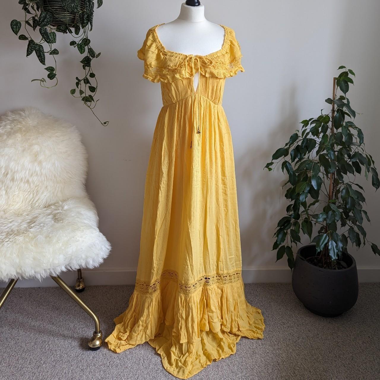 Free People Yellow Maxi Dress Size L Moonlight Ocean... - Depop