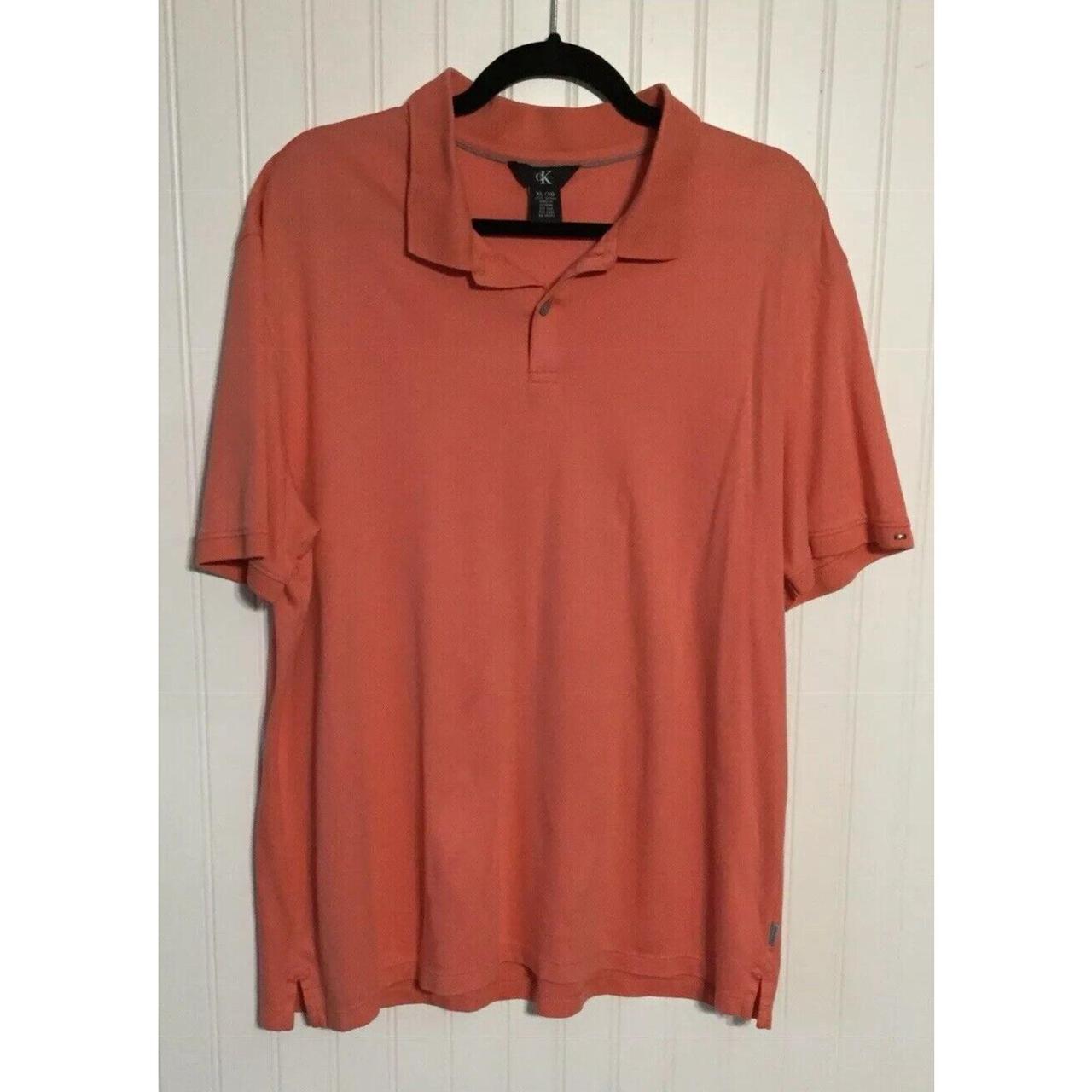 CK CALVIN KLEIN Mens Size XL Coral Polo Shirt Short... - Depop