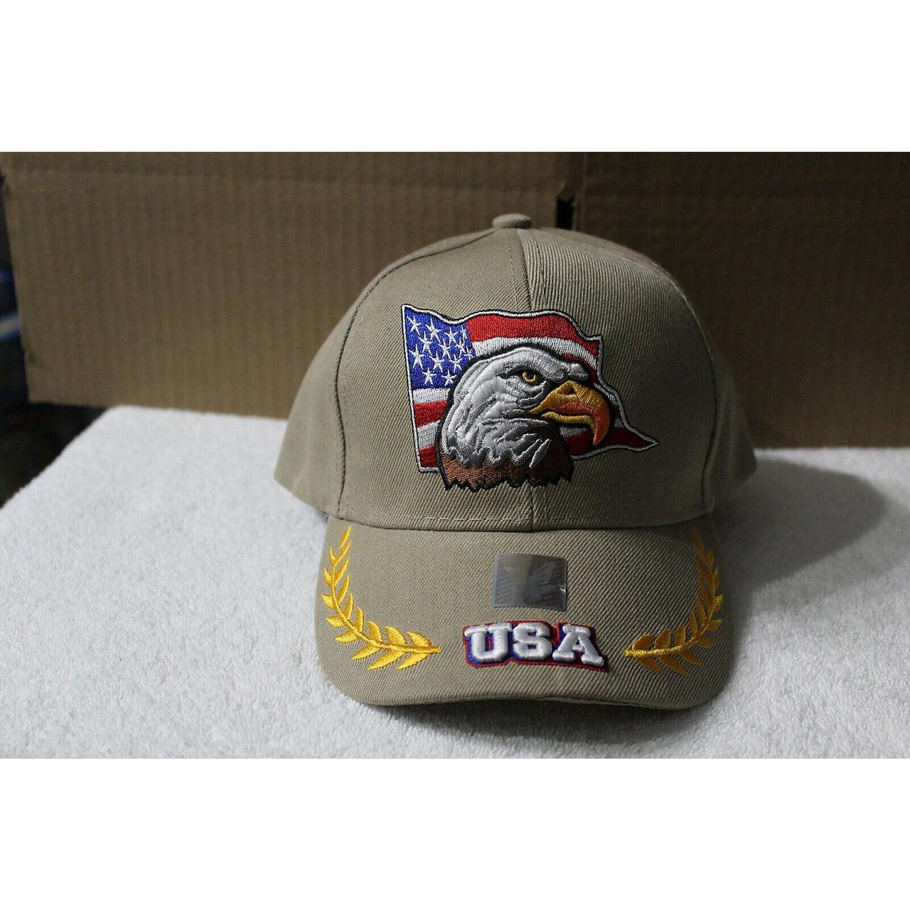 EAGLE USA AMERICAN FLAG OUTDOOR BASEBALL CAP ( BEIGE... - Depop