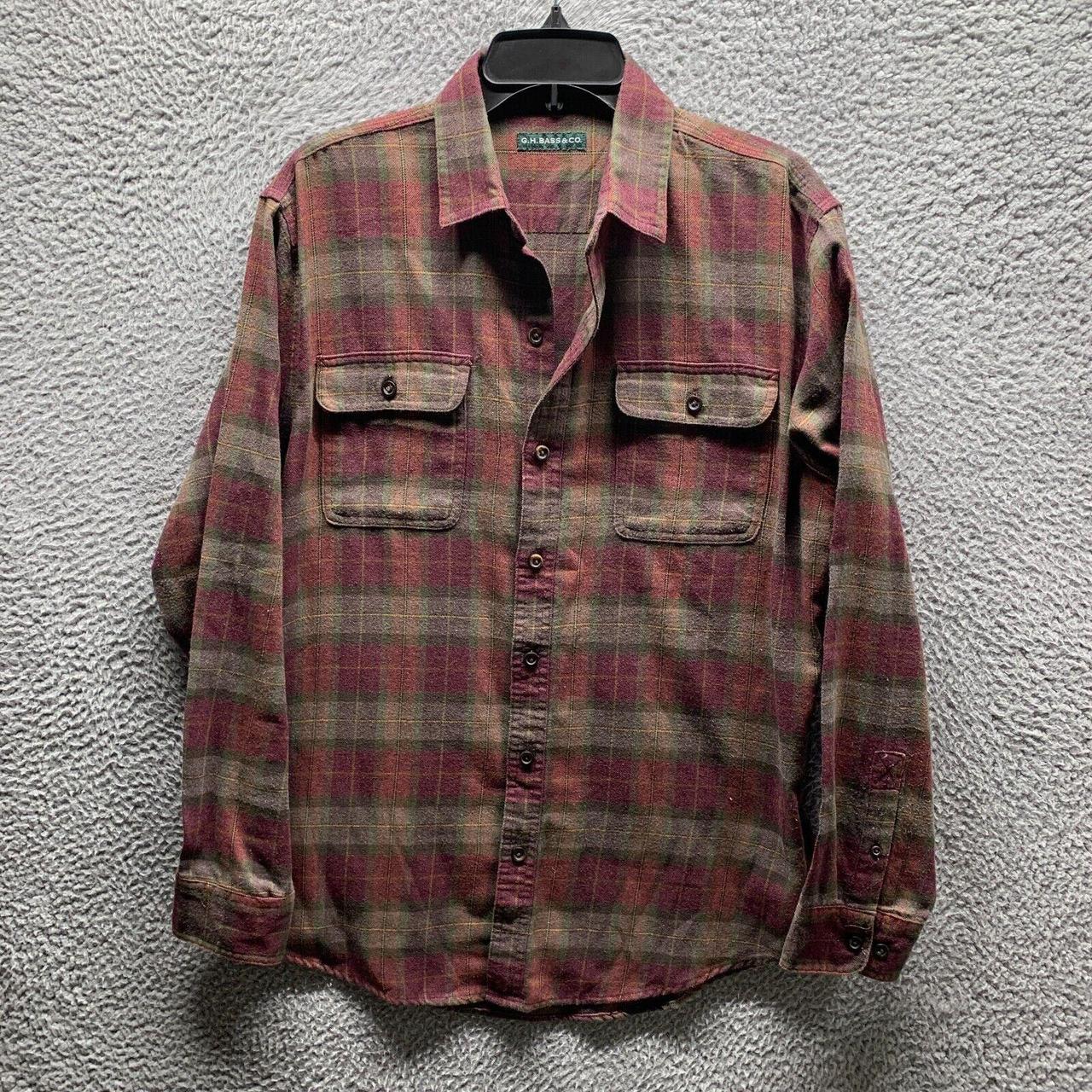 GH BASS Shirt Adult Medium Red Brown Flannel Cotton... - Depop