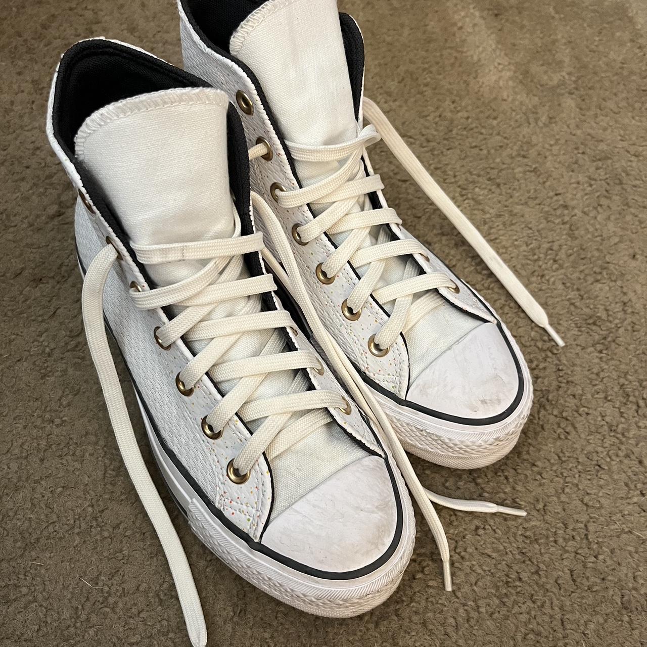 white confetti platform converse like new, worn... - Depop
