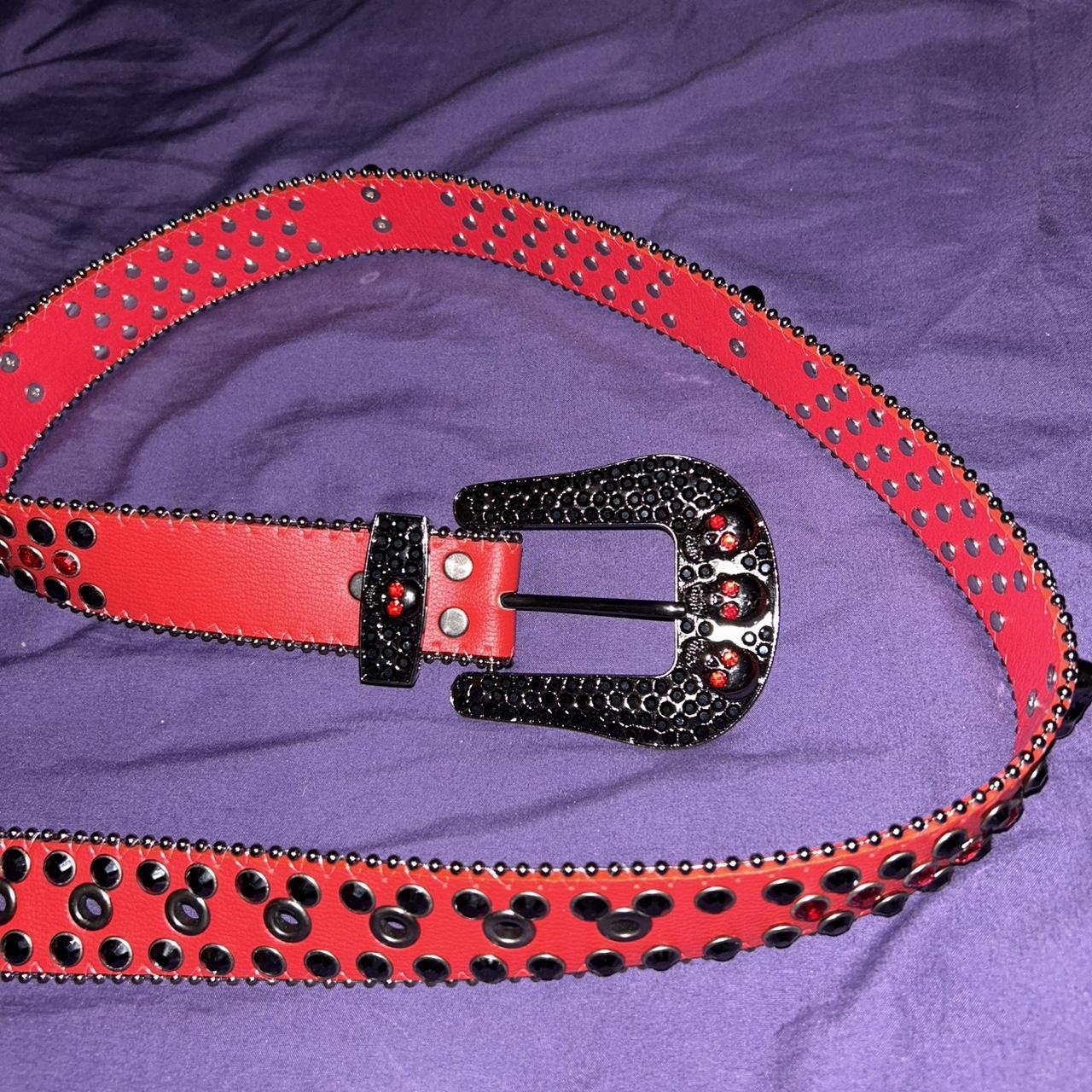 red and black bling skull hot topic belt! bought... - Depop