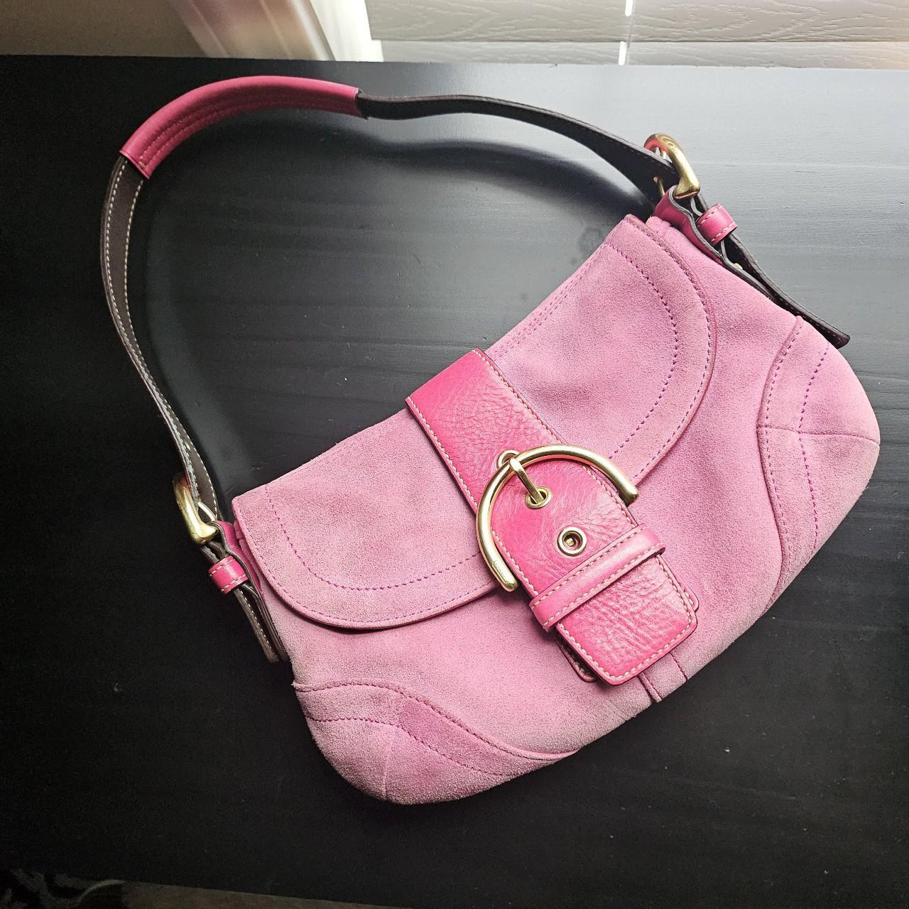 Y2k Coach Pink Suede/Leather Soho Shoulder... - Depop