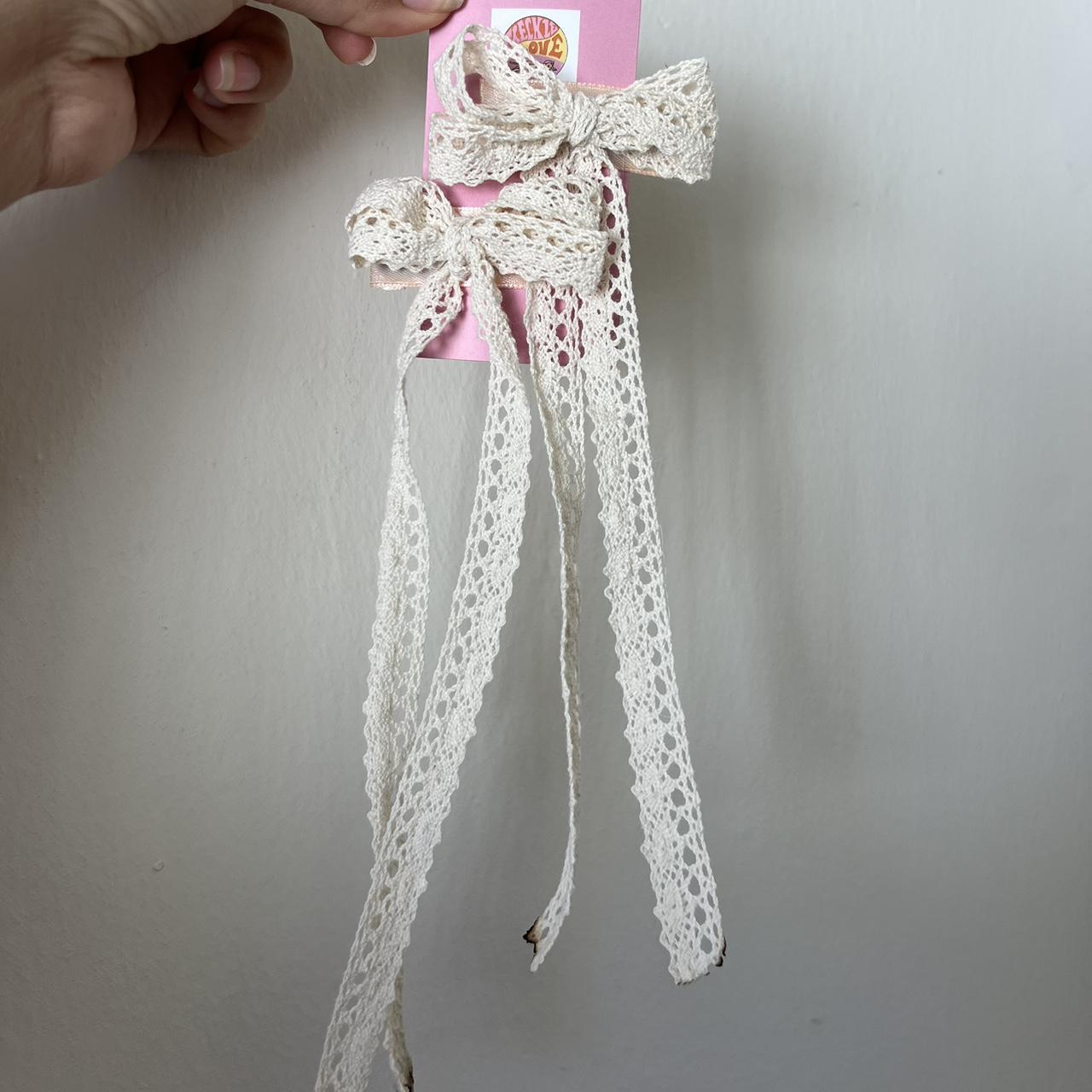 Lacey hair bow clips Handmade lace bow barrette - Depop