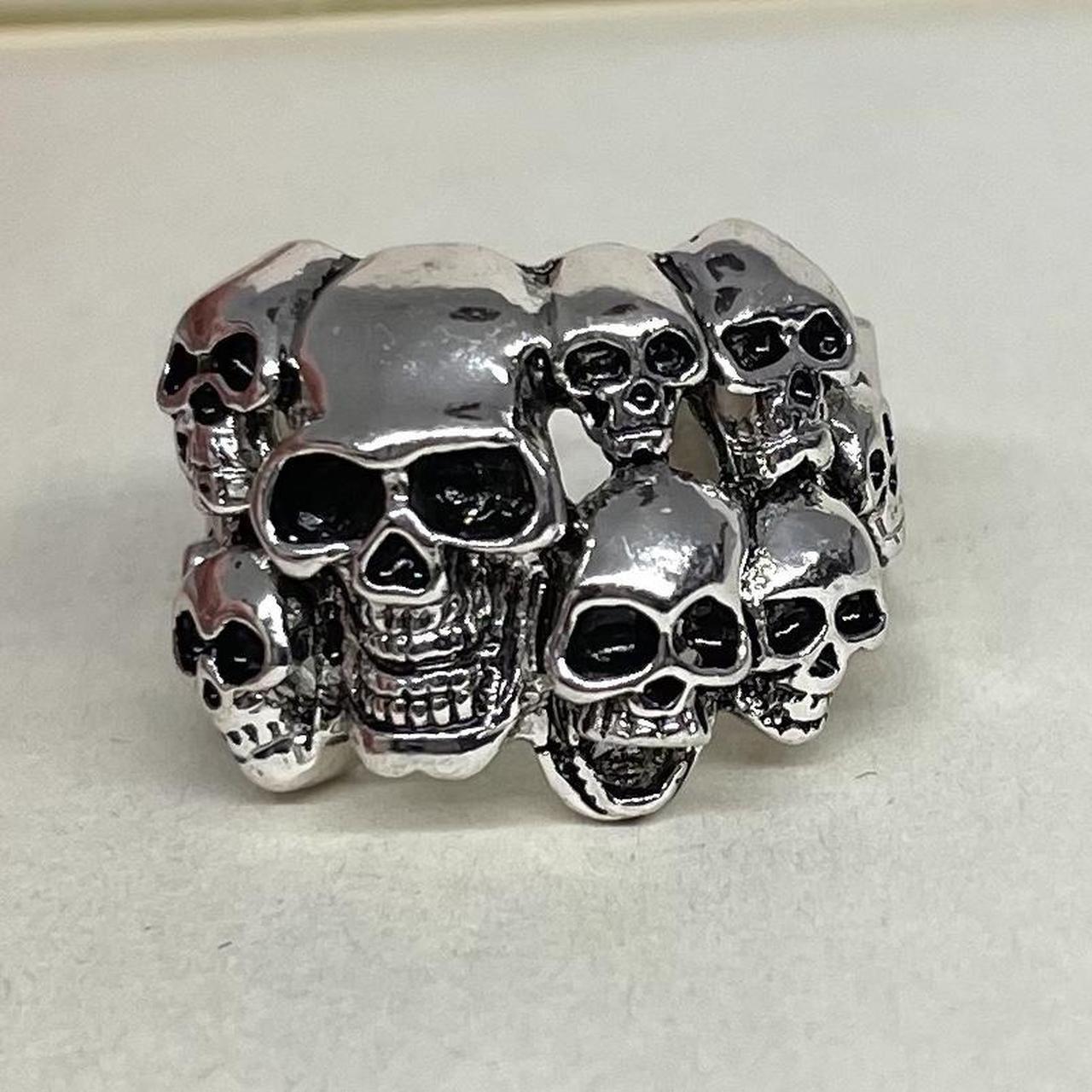 Silver skull chunky gothic adjustable ring Brand... - Depop