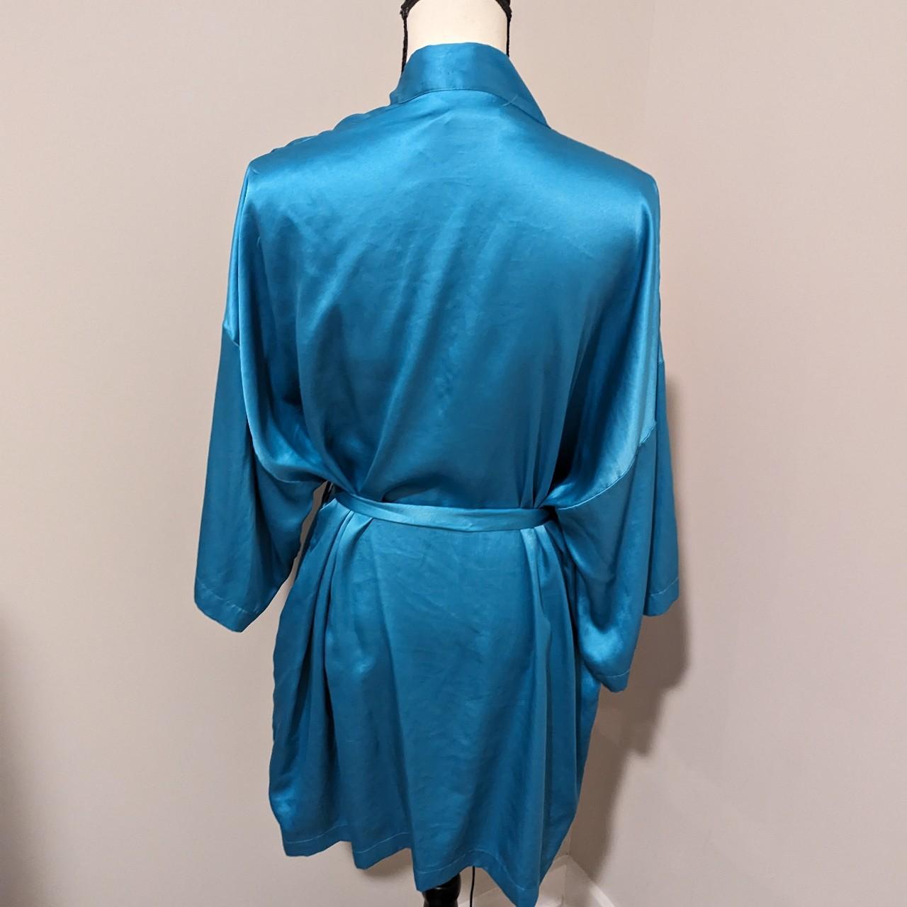 Victoria's secret teal blue satin robe kimono one... - Depop