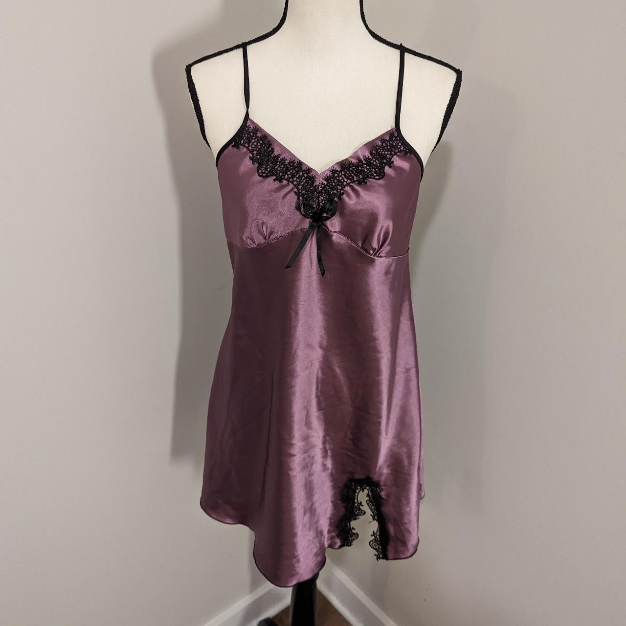 Satin and lace purple nightgown slip babydoll... - Depop