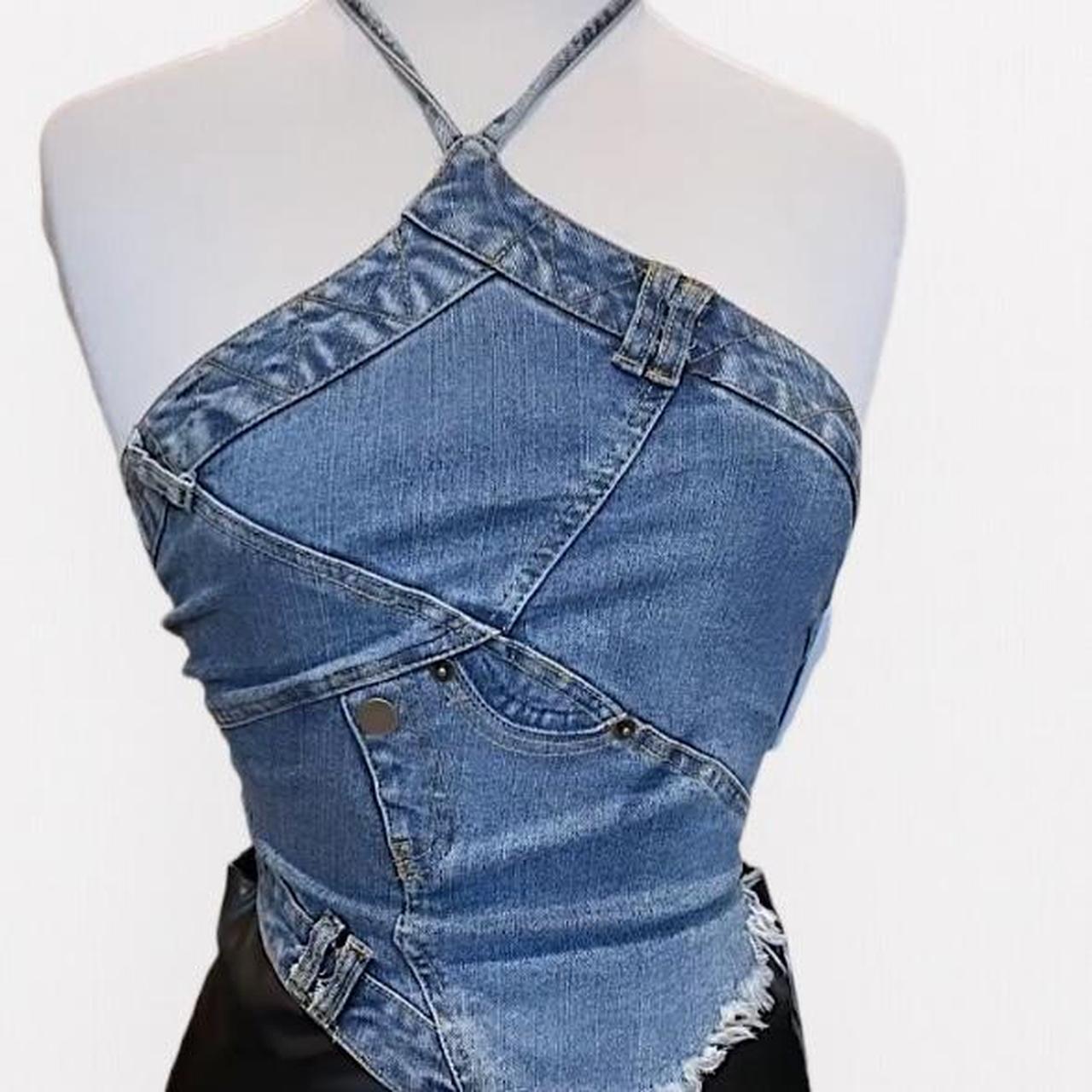 super cute halter jean top 🤩 only worn once to a... - Depop
