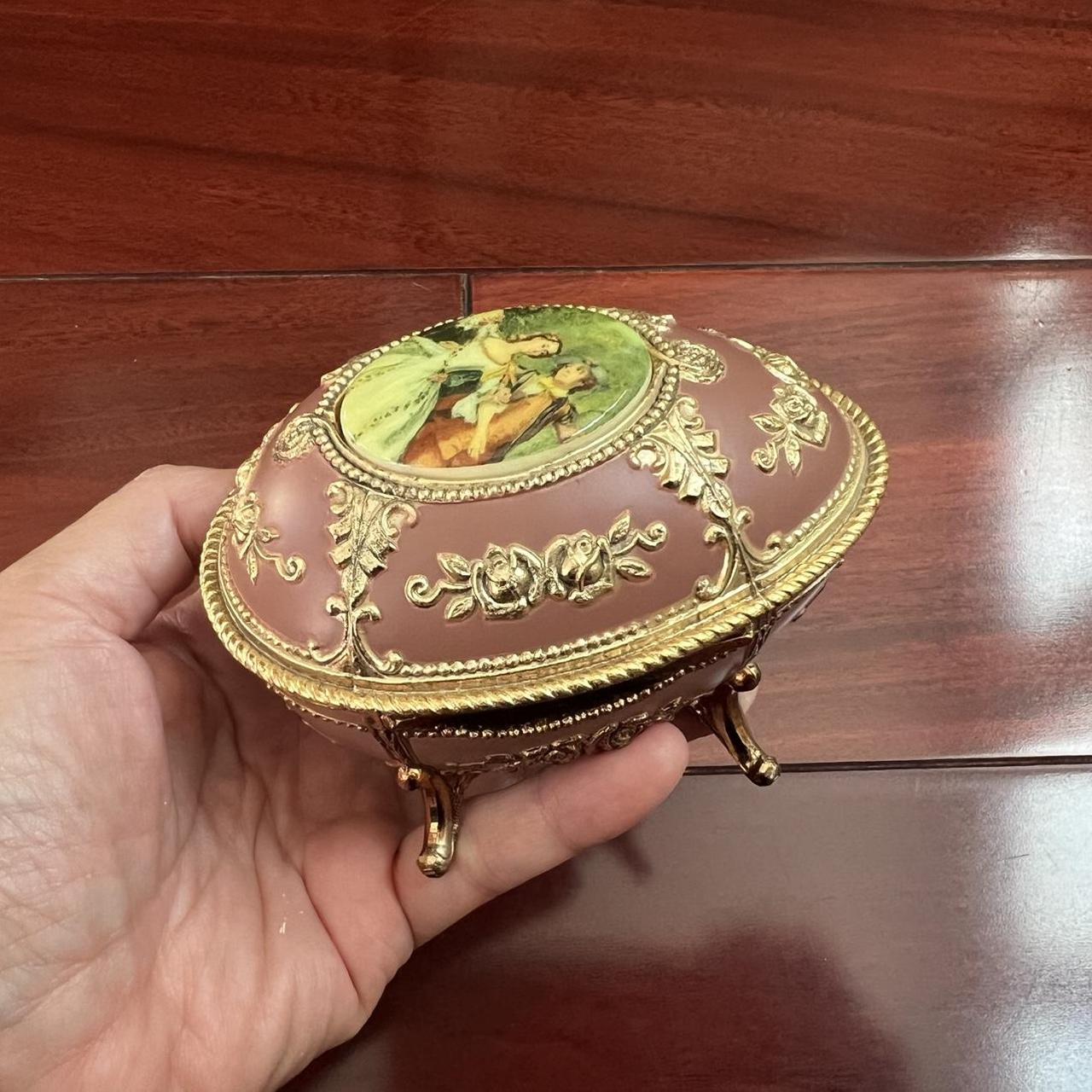 Vintage Sankyo Gold Tone Enamel Footed Egg Shape... | Depop