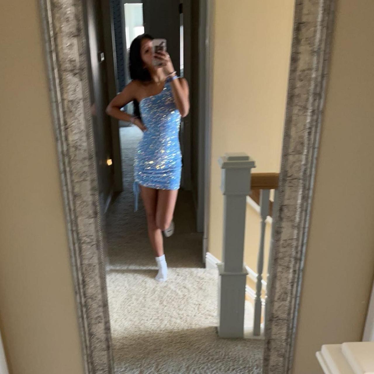 brand new lucy in the sky blue sequin dress xs - Depop