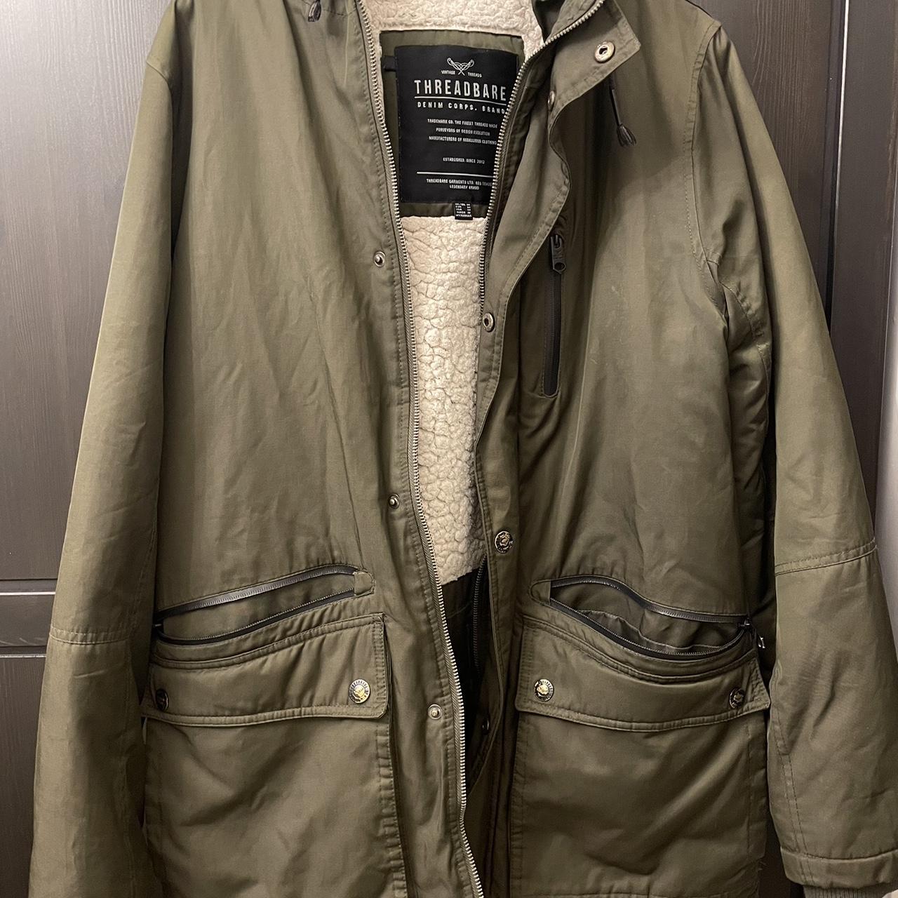 Khaki Threadbare hooded parka medium Used but still... - Depop