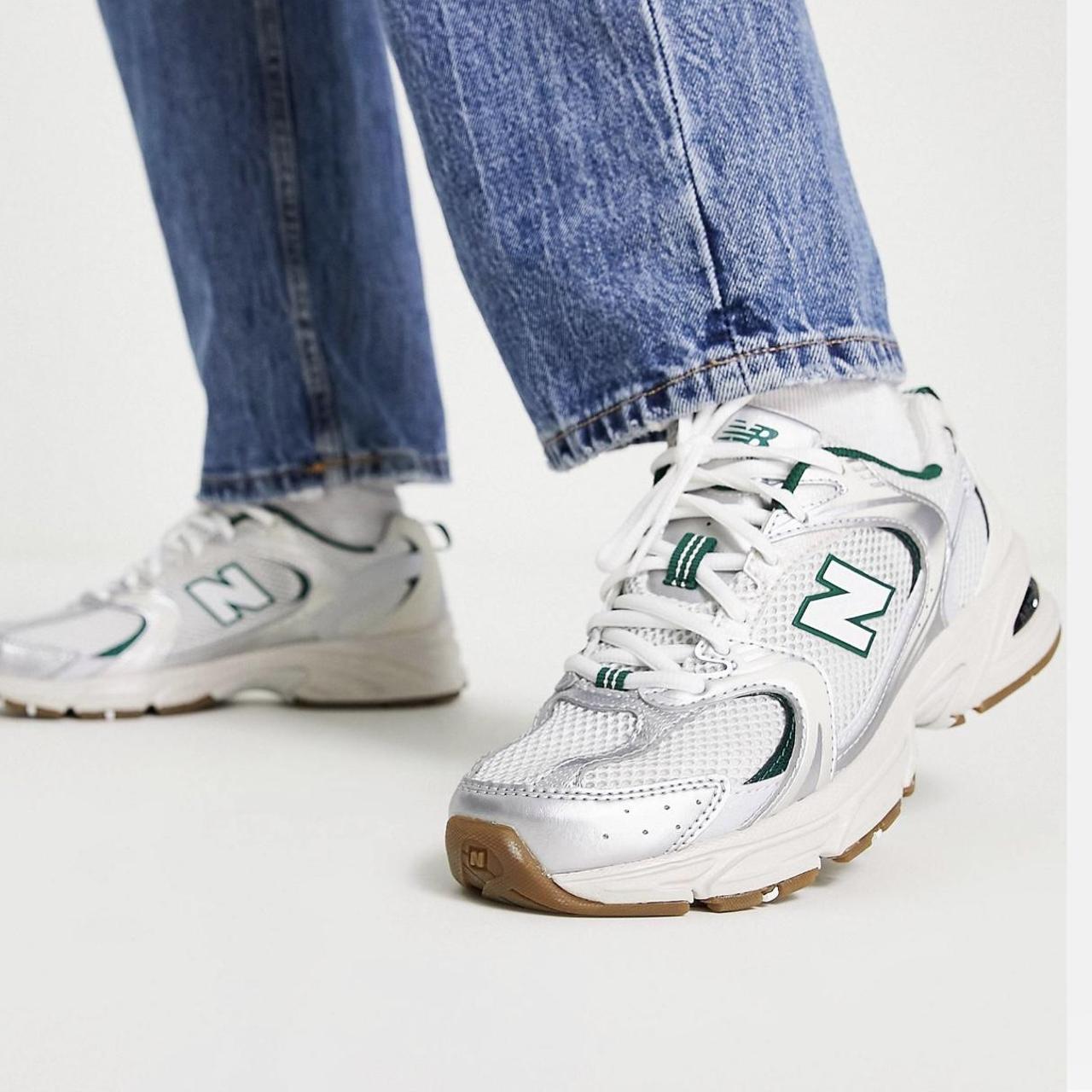 New Balance Women's Green and White Trainers | Depop