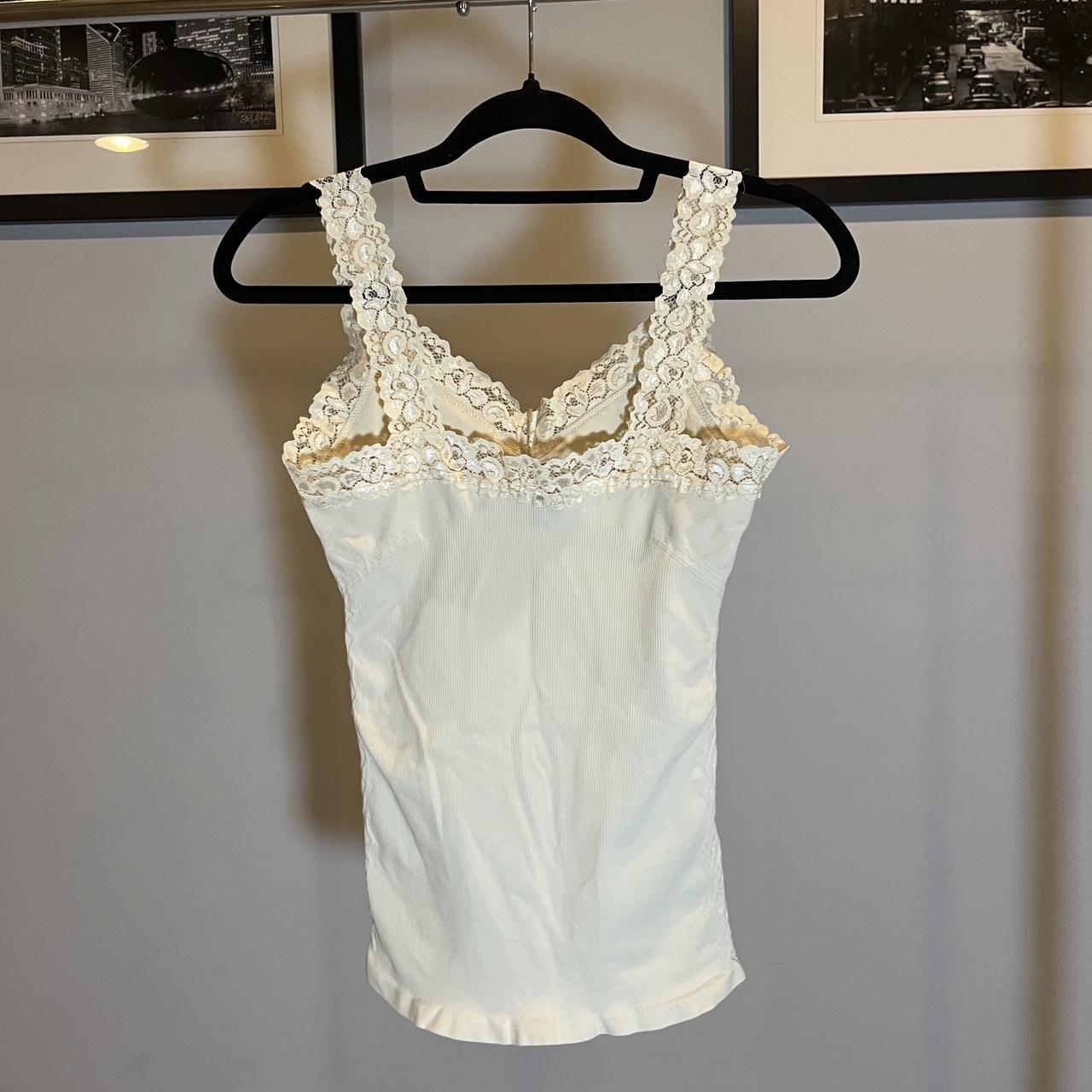 Cream lace cami top with ruched detailing #fairycore... - Depop