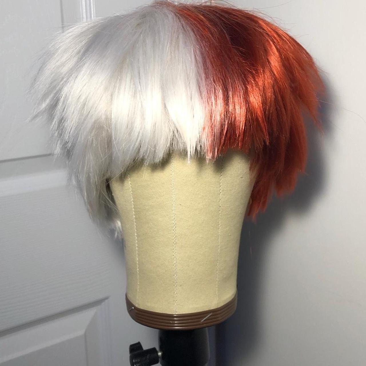 synthetic red and white split-dye wig for todoroki... - Depop