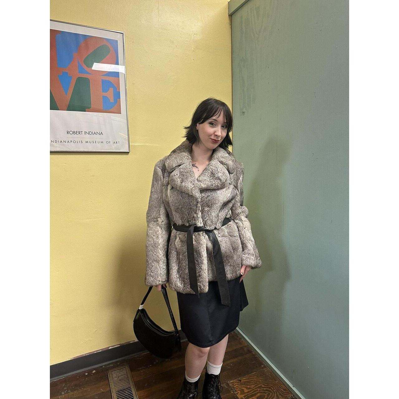 70’s Belted Rabbit Coat Light brown belted rabbit... - Depop