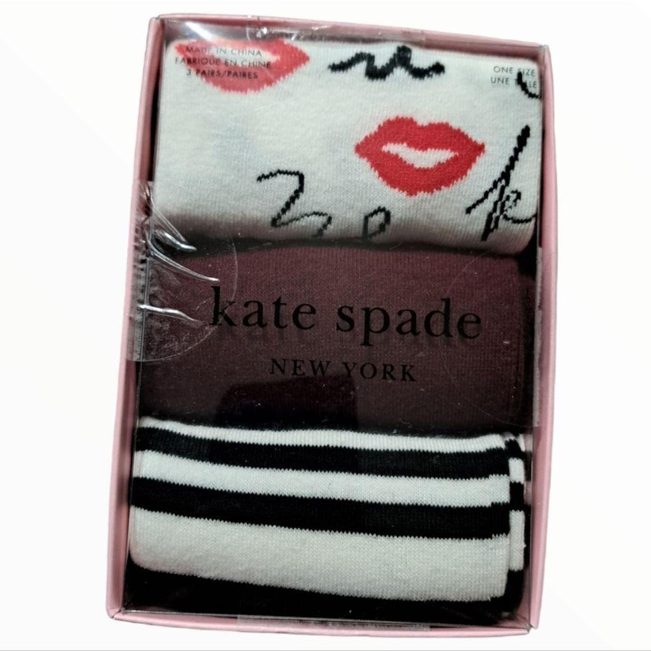 Kate Spade socks 3 pack crew socks NWT in box lips... - Depop
