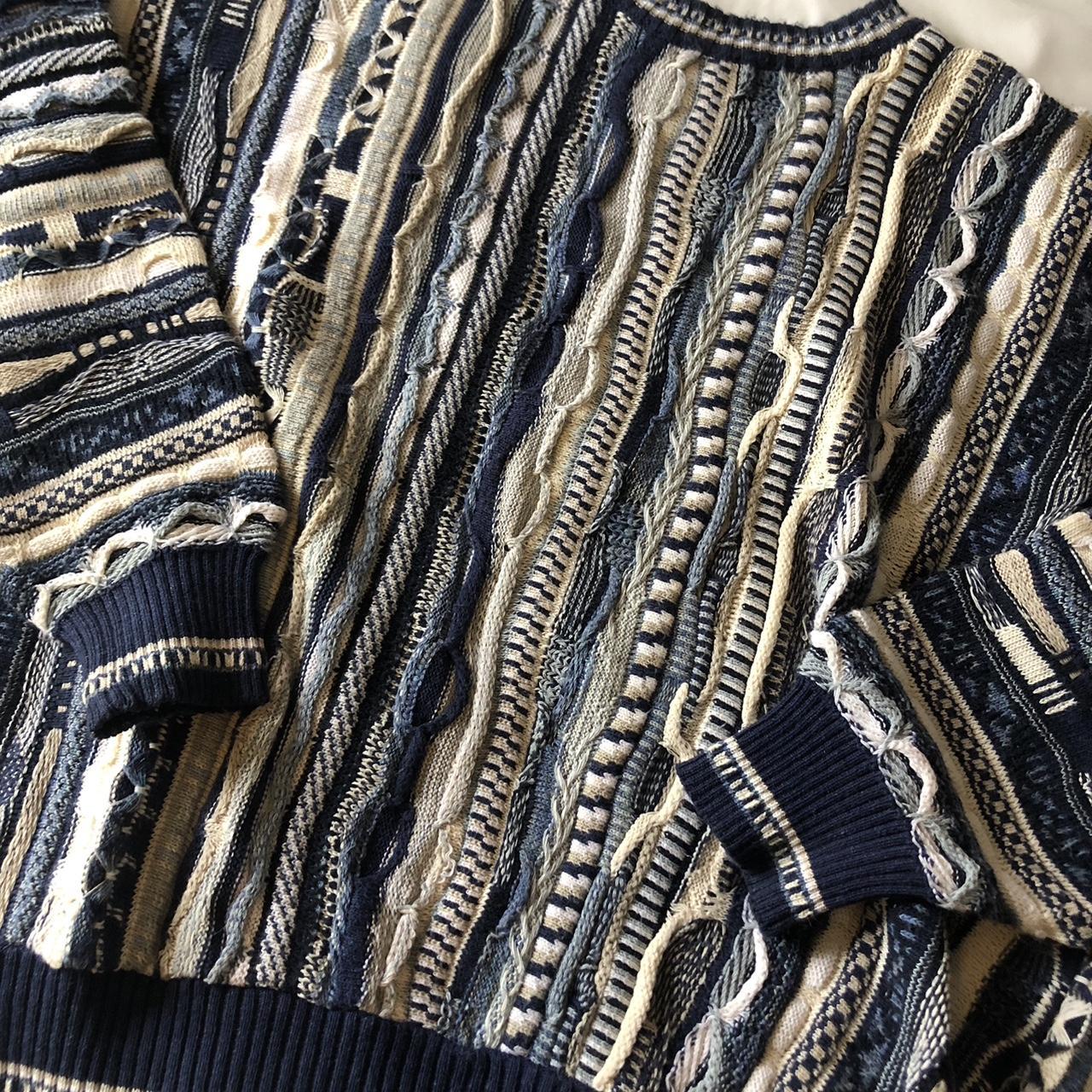Coogi Men's Blue and Tan Jumper | Depop