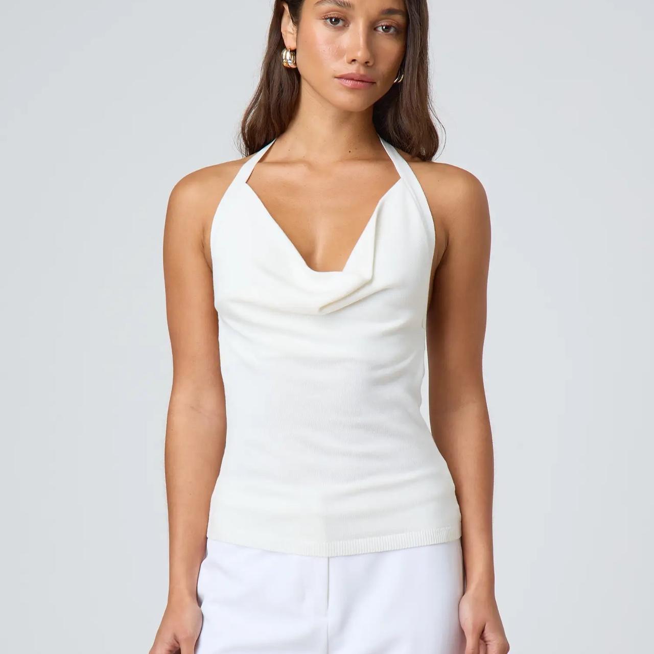 Glassons White Knit Halter Cowl Neck Top Size... | Depop